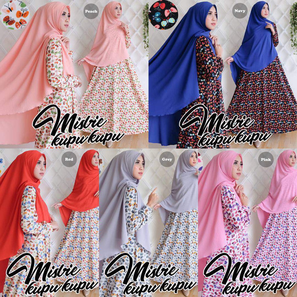 Jual GAMIS SYARI MISBIE KUPU-KUPU (+Jilbab) | Shopee Indonesia