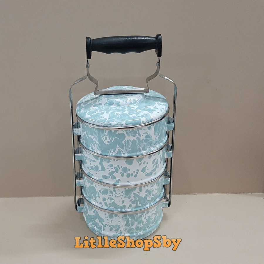 Jual Rantang Enamel Susun 4 ukura 14cm Biru Muda Tosca Blirik Loreng ...
