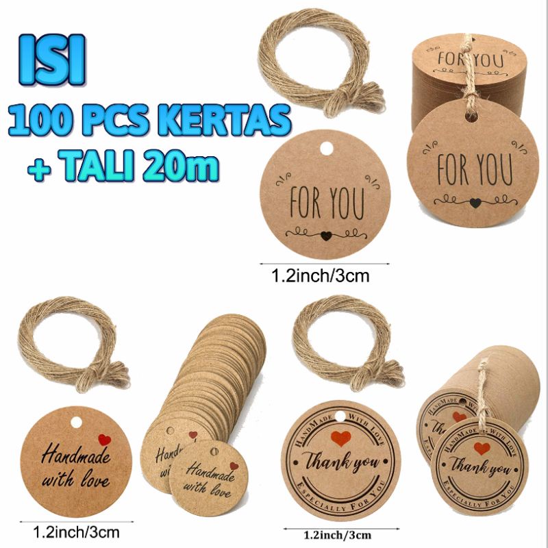 Jual Hang Tag Label Kertas Kraft Tulisan Thank You Tali Rami 20m Untuk ...