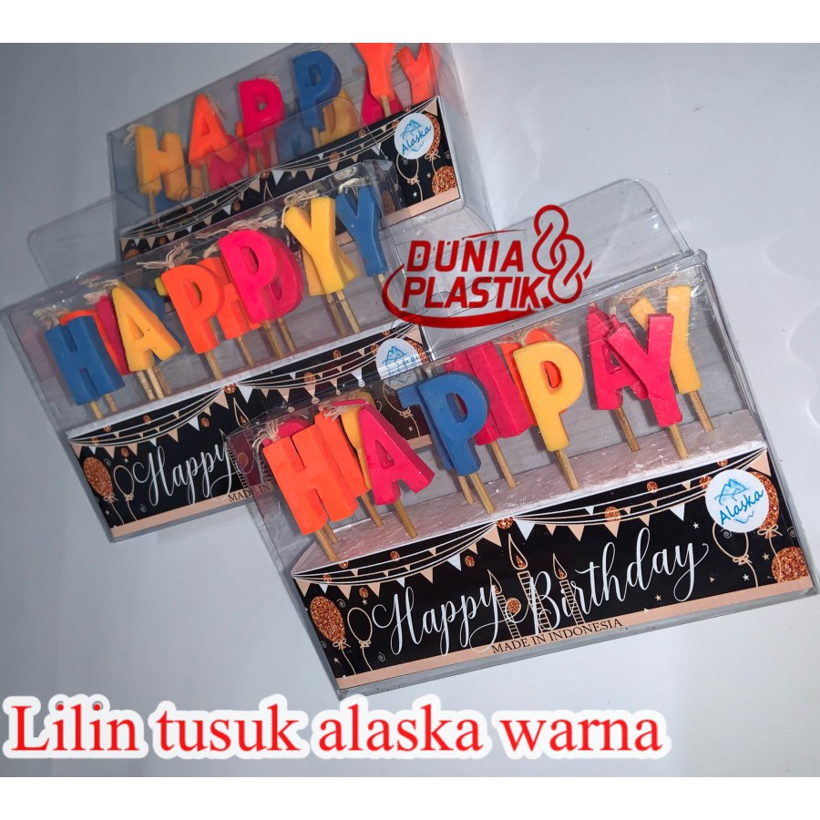 Jual LILIN TUSUK ALASKA WARNA warni tulisan huruf happy birth day ...