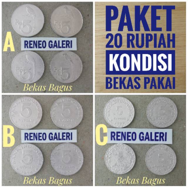 Jual Paket 20 rupiah Uang koin kuno Rp 5x4 mahar nikah tahun 2020 Duit lawas logam jadul ...