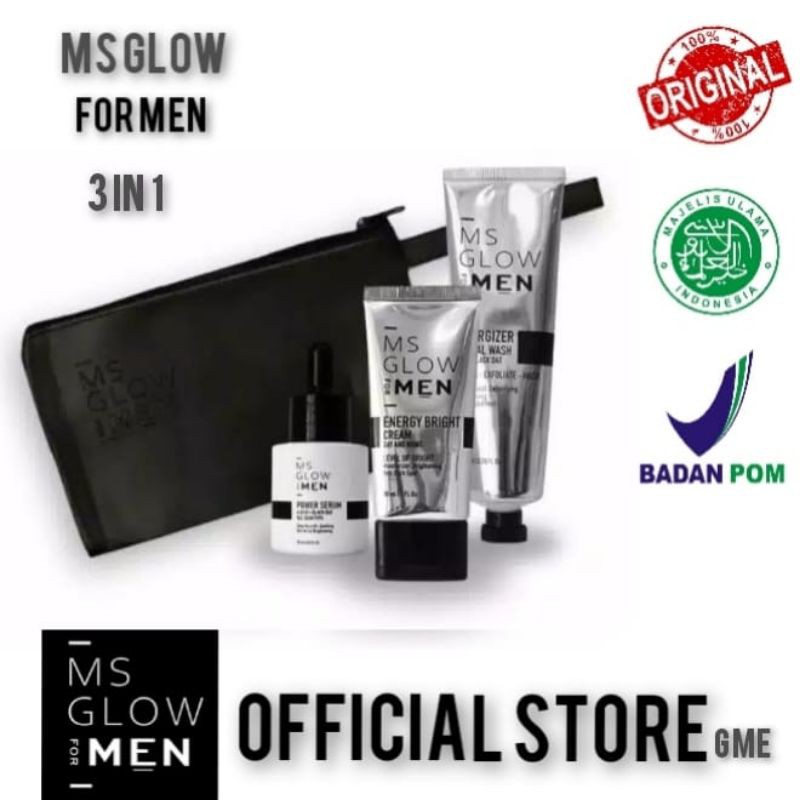 Ms Glow Men Original Paket Basic 3 in 1 Facial wash Energi Bright Cream ...