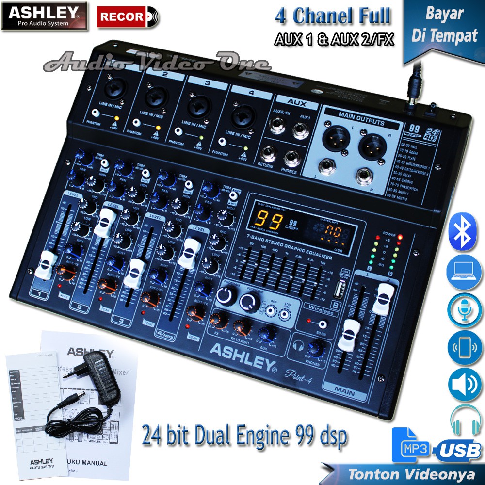 Jual Mixer Ashley 4 Chanel Full AUX1 AUX2/FX 99 Dsp Efek Mikser Ashley Point 4 Bluetooth Pc ...