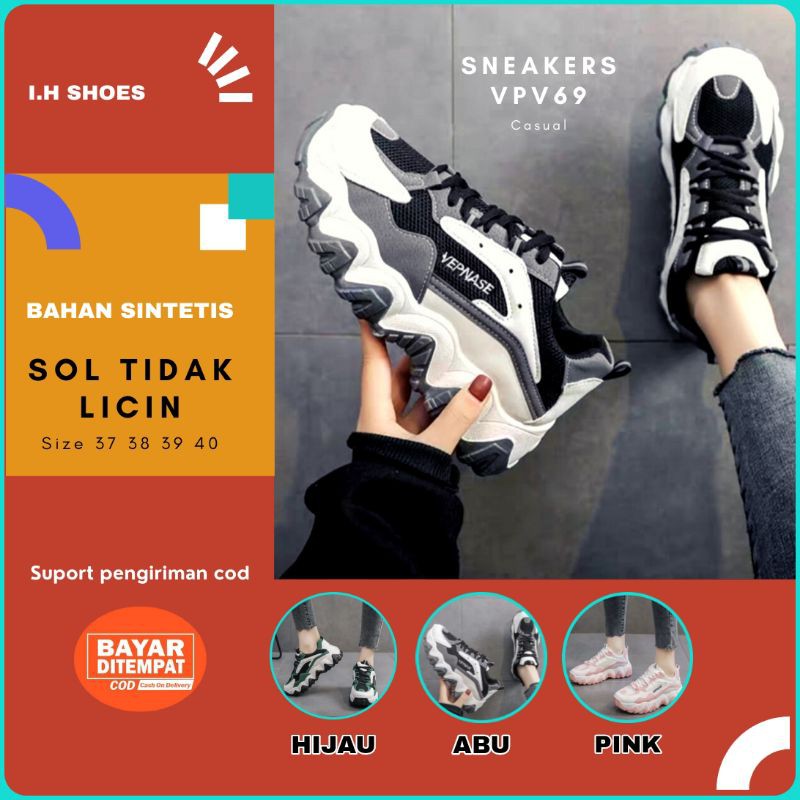 Jual VPN69 Sepatu Snikers Wanita Casual Putih Abu Sepatu Sport Sneakers ...