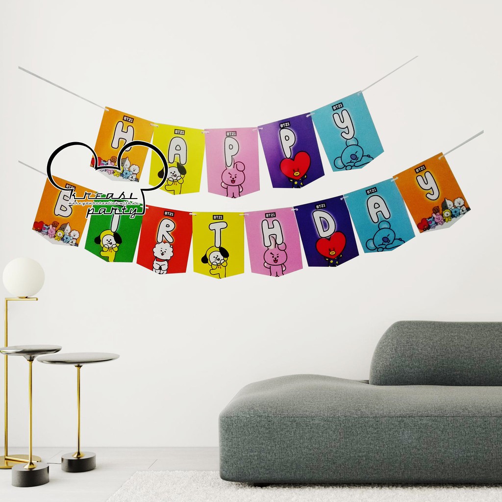 Jual Banner Happy Birthday BT21 / Bunting Flag Karakter BT21 / Banner ...