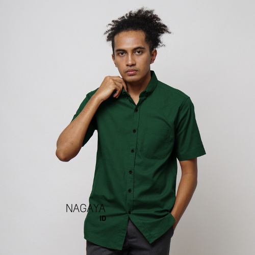 Jual kemeja polos pria lengan pendek warna hijau daun hijau botol hijau ...