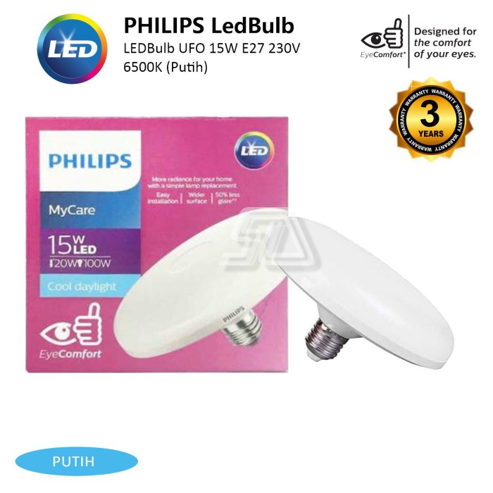 Jual Lampu Philips Bulat UFO LEDBulb 15W E27 230V Putih 6500K | Shopee ...