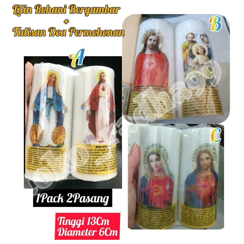 Jual Lilin Rohani Candle Doa Gereja Paskah Putih Motif Bergambar + Tulisan Ayat Doa 1Pack ...