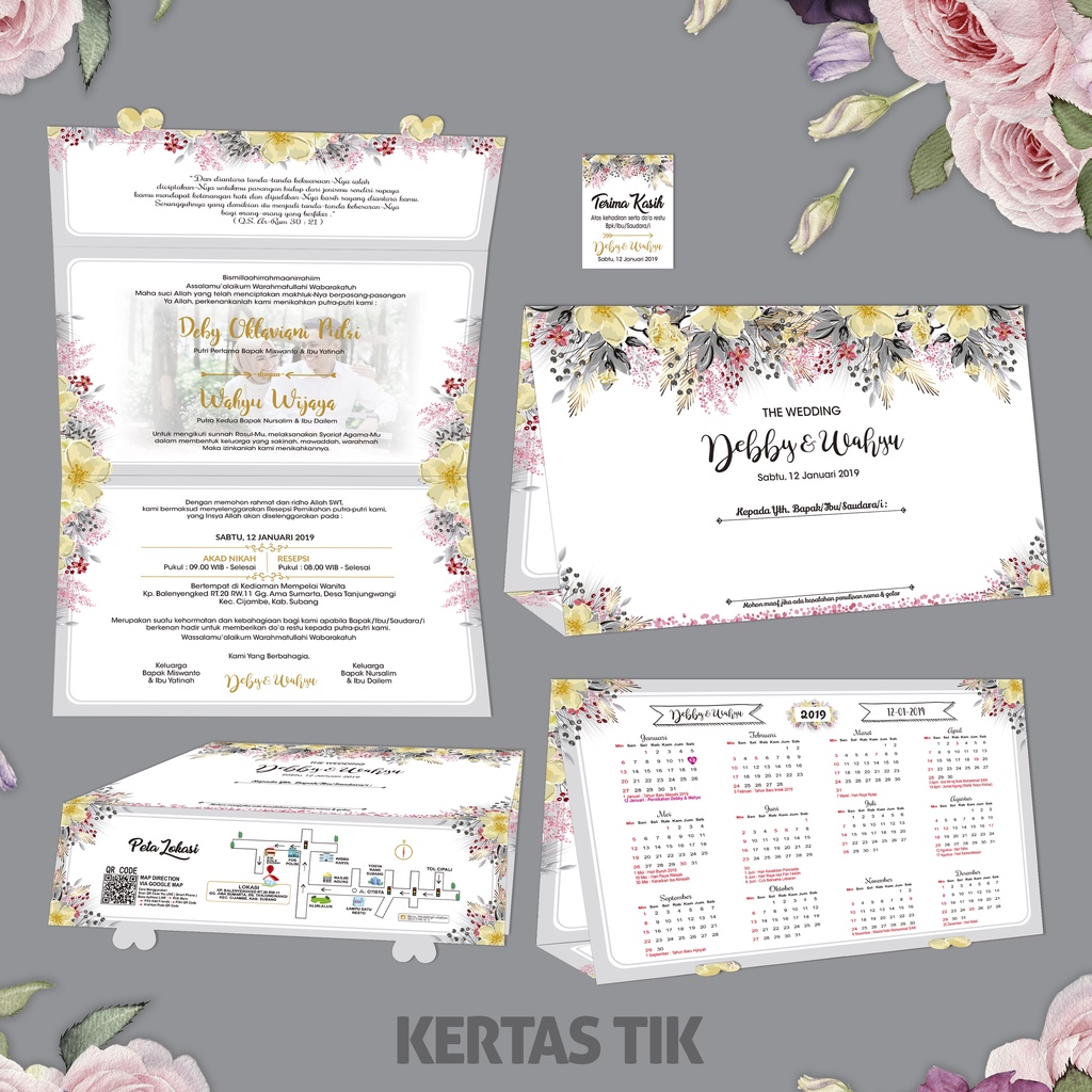 Jual UNDANGAN PERNIKAHAN PROMO KALENDER PUTIH KUNING GOLD KERTAS TIK ...