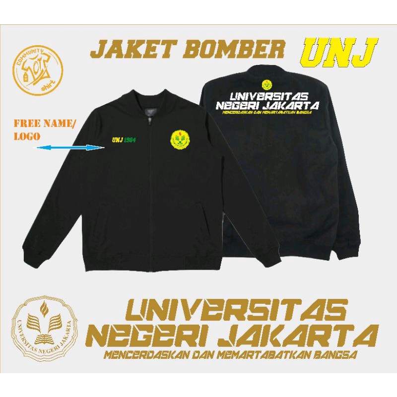 Jual Jaket UNJ Universitas Negeri Jakarta Bomber Jacket Black Navy ...