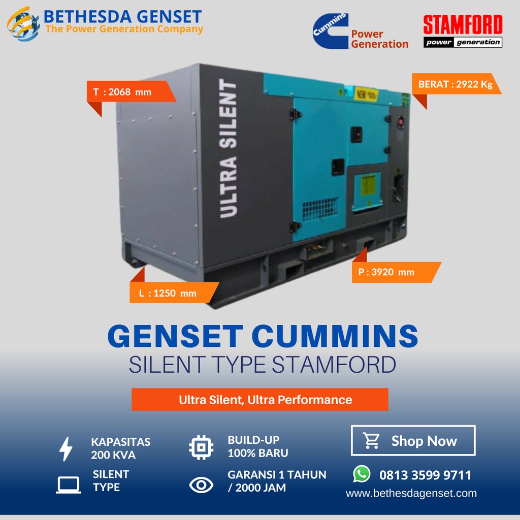 Jual Genset 200 kVA Cummins Silent Type Stamford | Shopee Indonesia