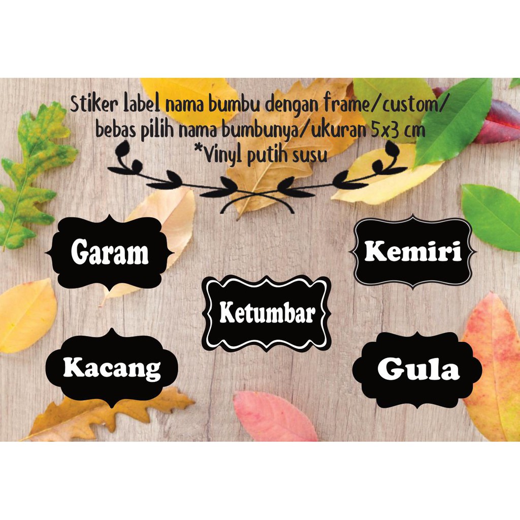 Stiker Cutting Pantry Label Nama Bumbu Dapur Custom Vinyl ukuran 5x3 cm ...