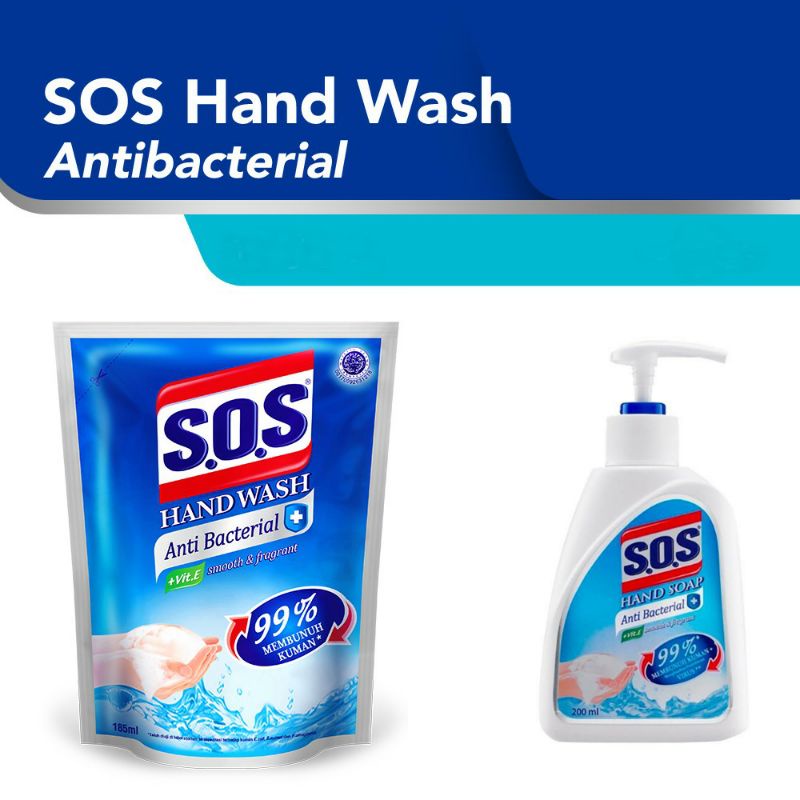 Jual SOS Hand Wash/ Sabun cuci tangan Antibakterial 185ml/200ml/400ml ...