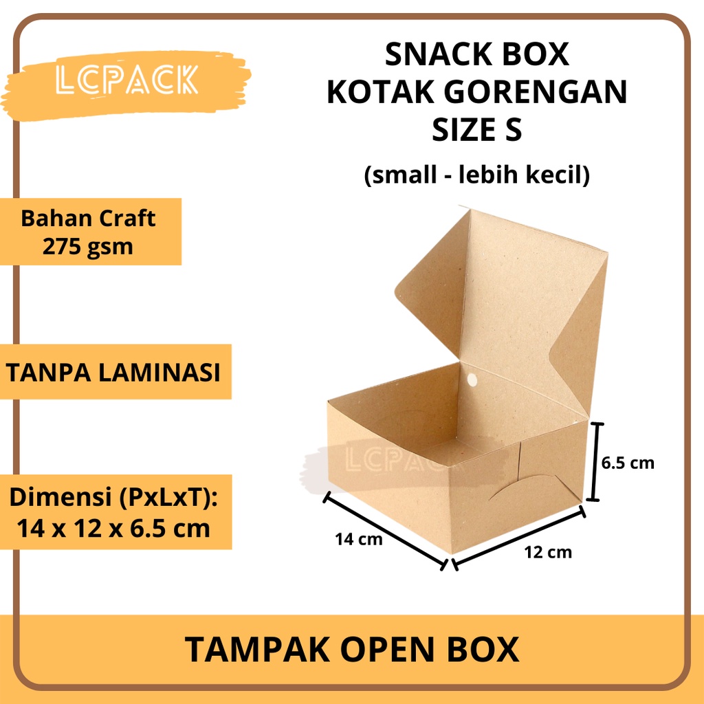 Jual PAPER SNACK BOX GORENGAN SIZE S 14 12 6,5 cm TANPA LAMINASI BOX ...