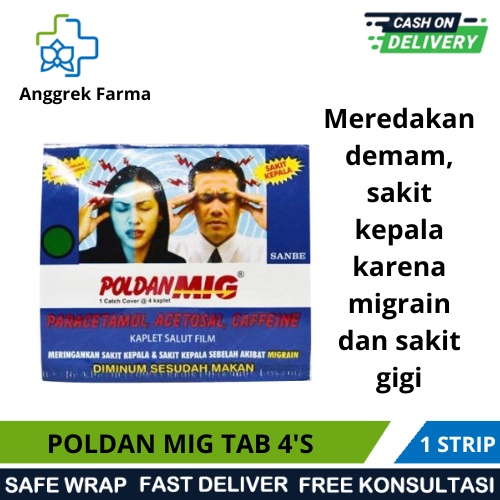Jual POLDAN MIG STRIP ISI 4 TAB / SAKIT KEPALA/MIGREN/SAKIT GIGI ...