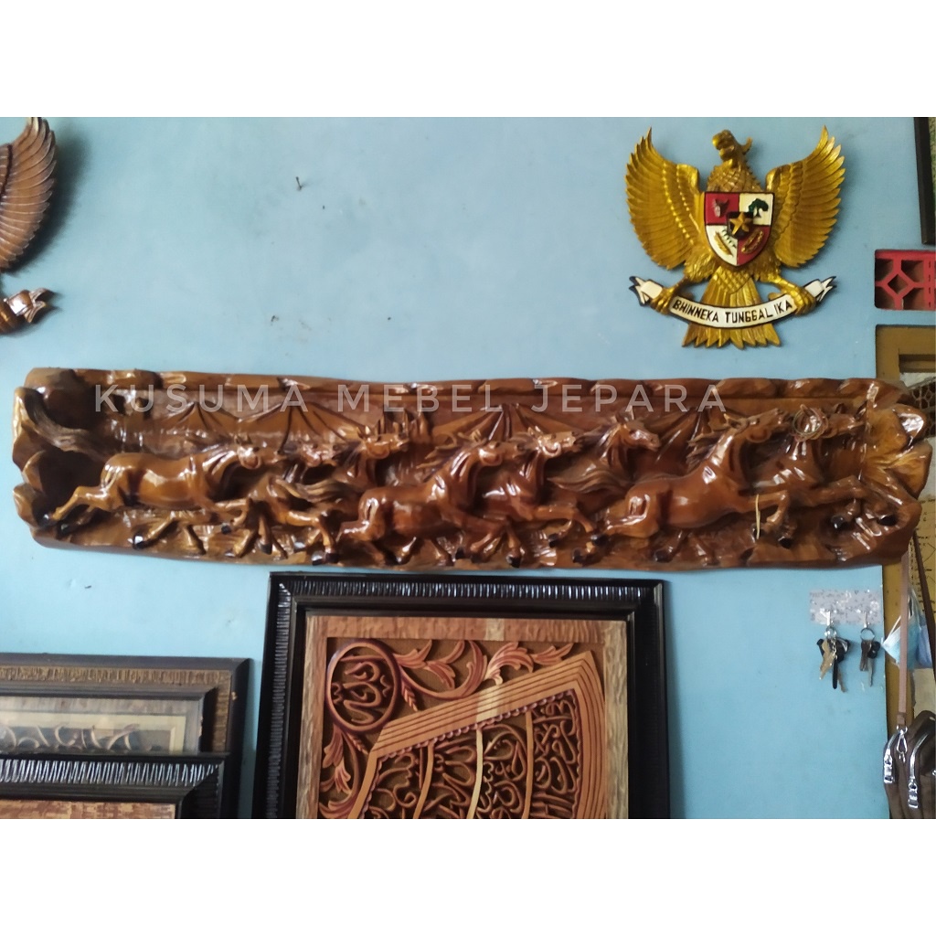 Jual Relief Patung Kuda Berlari Kayu Jati Utuh Natural - Panjang 120cm ...