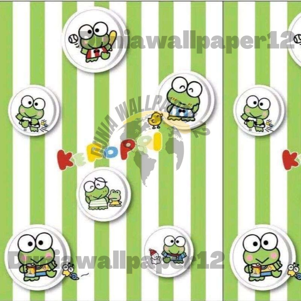 Jual (COD) Dunia 10 Meter Wallpaper Dinding Kamar Tidur Motif Salur Keroppi Hijau Bahan PVC ...