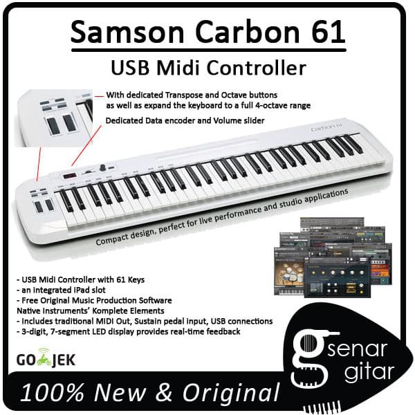 Jual Samson Carbon 61, USB Midi Keyboard Controller, Free Komplete ...