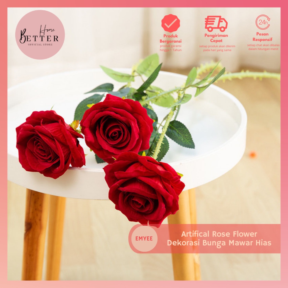 Jual Better Home - Artificial Bunga Mawar Palsu Plastik Flower Autumn Rose Home Dekorasi EMYEE ...