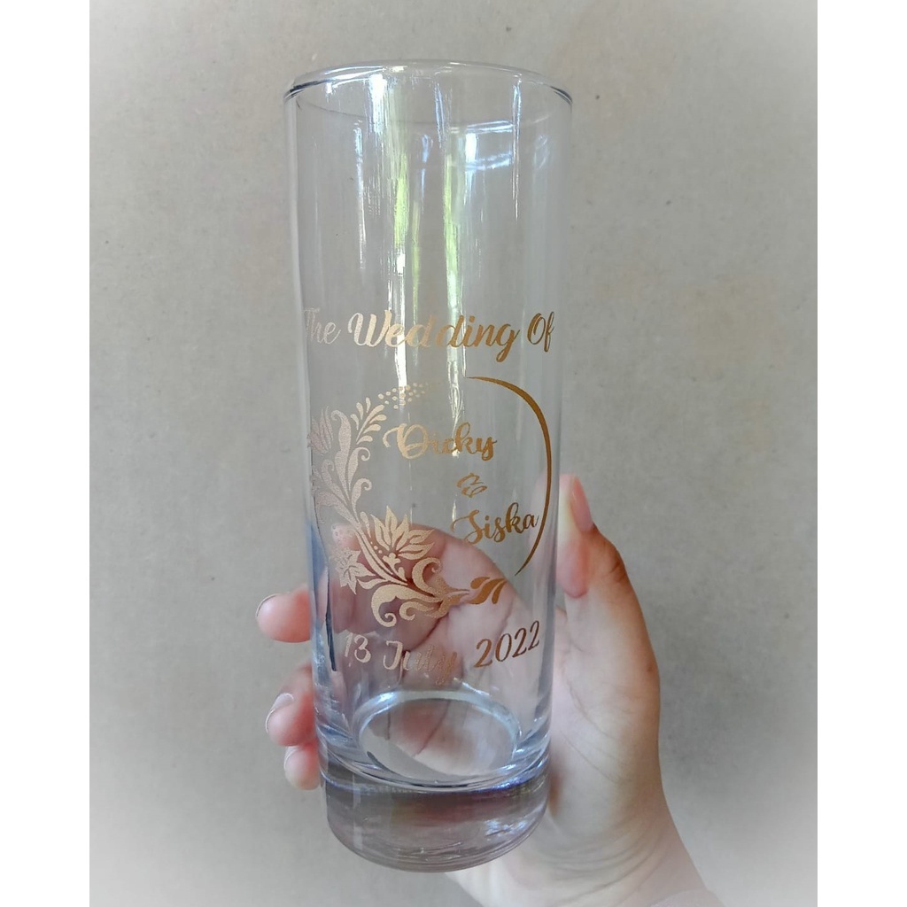 Jual GELAS KACA CUSTOM SABLON SOUVENIR PERNIKAHAN WEDDING MURAH ...