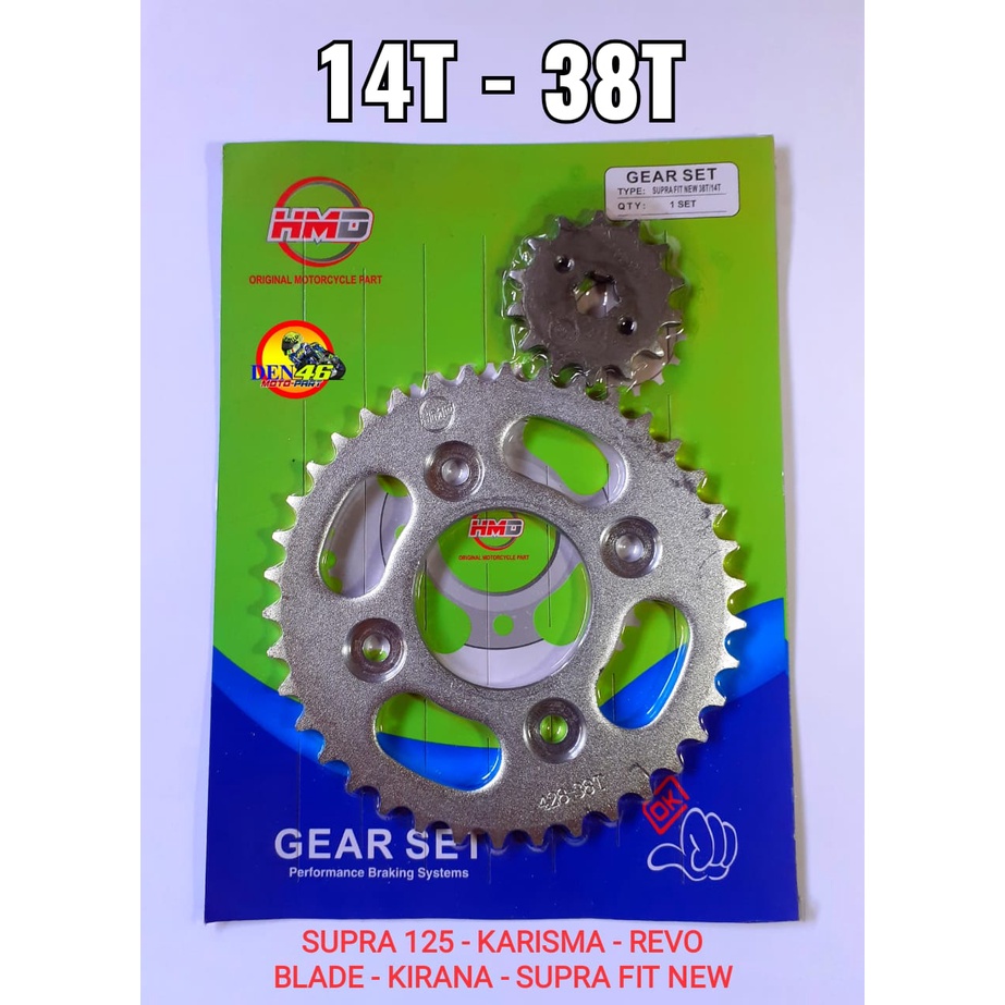 Jual Gear Gir Depan Belakang 14 - 38T [HMD ] Gir Motor Honda Supra 125 ...