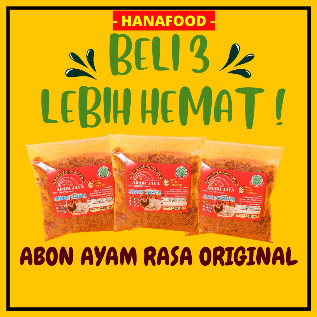 Jual ABON AYAM ORIGINAL 3 PCS | ABON AYAM ASLI 100% DAGING | Shopee ...