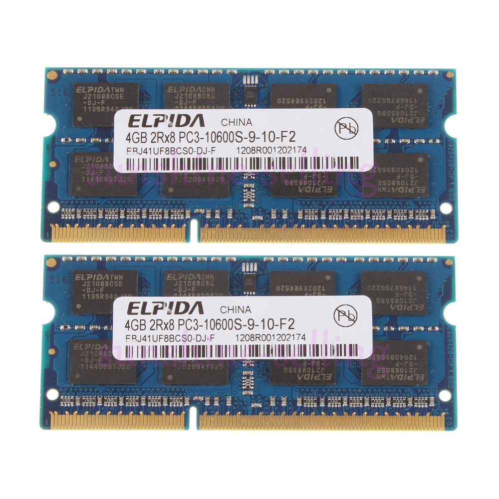 ELPIDA 8GB 2X 4GB DDR3 1333MHz 2Rx8 PC3-10600 204pin SO-DIMM Laptop ...