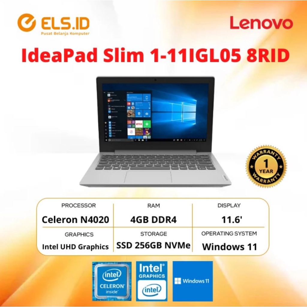 Jual Lenovo IdeaPad Slim 1-11IGL05 8RID - Platinum Grey [Celeron N4020 ...
