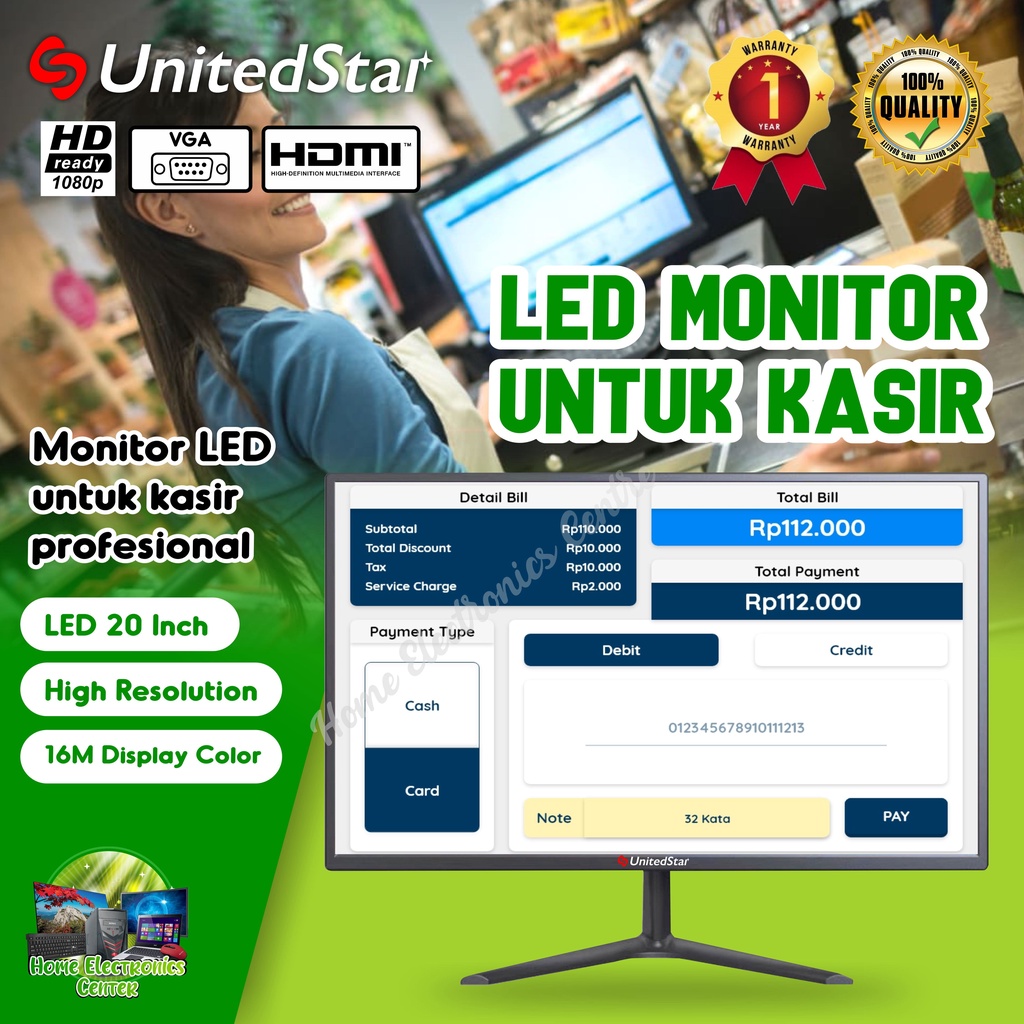Jual LED Monitor Terbaru-Termurah-United Star-US-20W-Garansi Resmi 1 ...