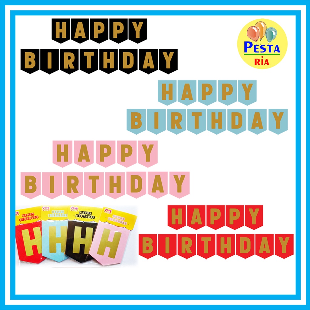 Jual Murah!!! (1Set) Banner Segilima Tulisan HBD GOLD, banner ...