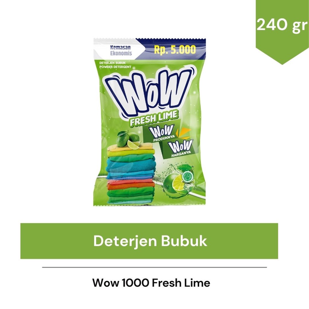 Jual Wow Deterjen 1000 Pencuci Pakaian Fresh Lime 240gr - Hijau ...