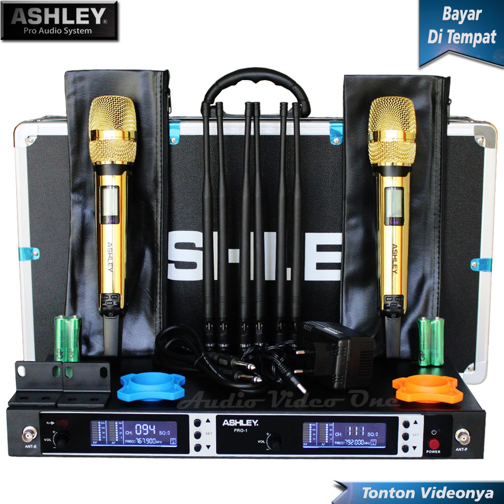 Jual Mic Wireless Ashley Pro-1 Microphone Vocal Professional 2 Handle ...