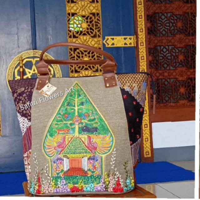 Jual Taa Lukis Gunungan + sulam pita / Tote Bag Wayang / Tas Etnik ...