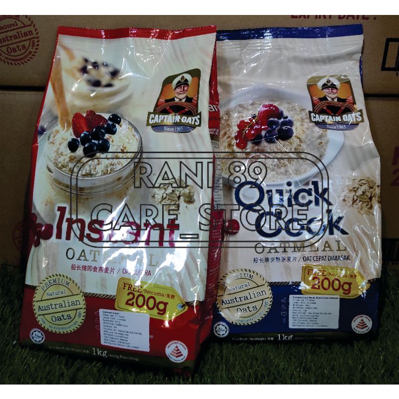 Jual CAPTAIN OAT INSTANT & QUICK COOK OATMEAL POUCH 800GR+200GR ...
