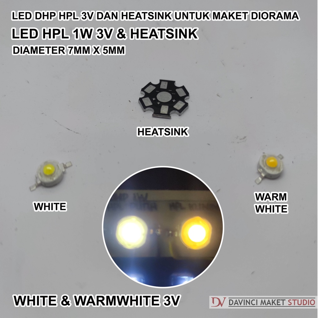 Jual Lampu LED HPL Putih Kuning Heatsink 1w 3v untuk maket diorama ...