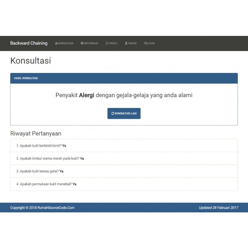 Jual Source Code Sistem Pakar Metode Backward Chaining Php Dan Mysql