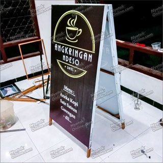 Jual Standing Banner Kayu Segitiga [Rangka + Banner Terpasang] 2 sisi ...