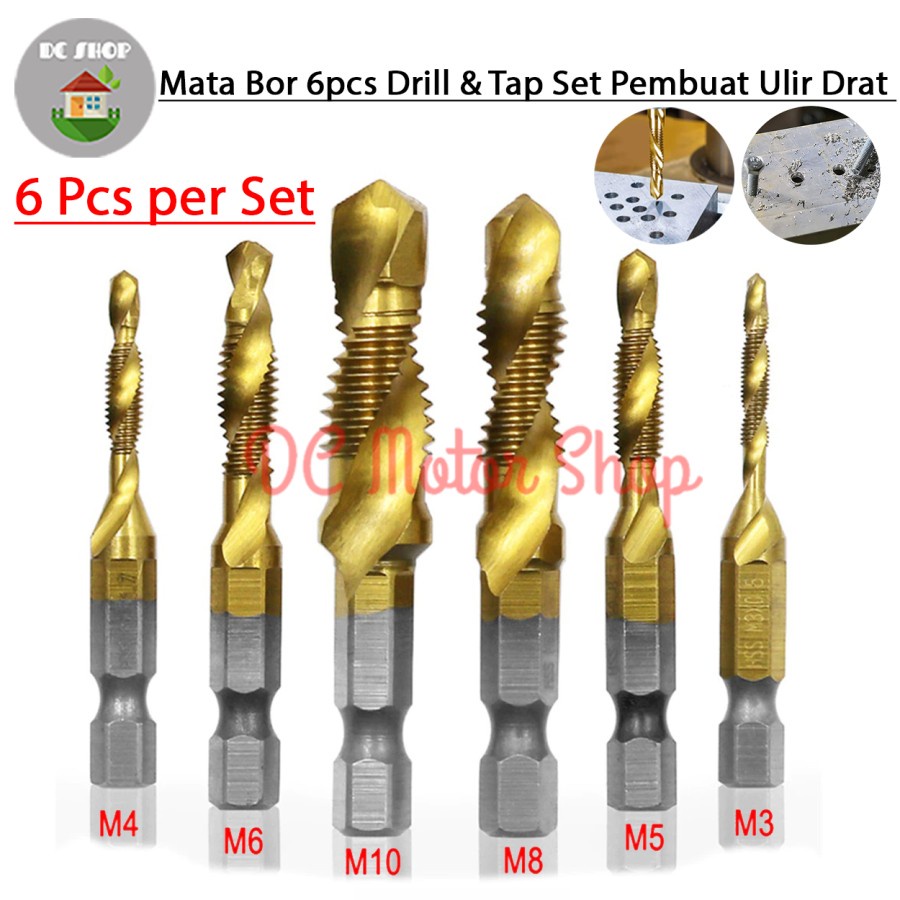 Jual Mata Bor 6PCS Drill and Tap Set Pembuat Ulir Drat Twist Spiral Tapper | Shopee Indonesia