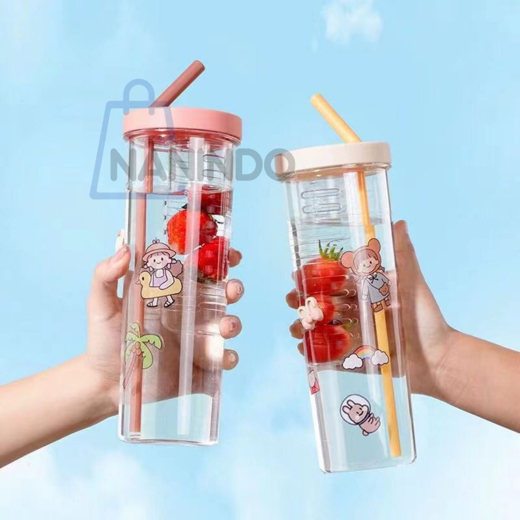 Jual Botol Minum Transparan Infused Dengan Sedeton Lipat Style 700ML ...