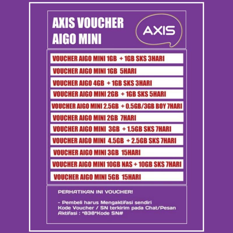 Jual Axis voucher aigo mini sks | Shopee Indonesia