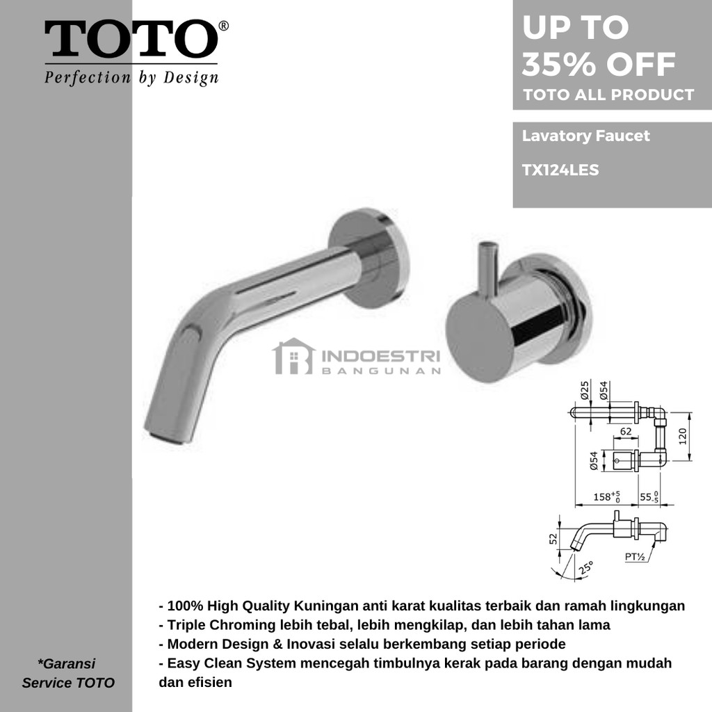 Jual Kran Wastafel Dinding TOTO TX124LES / Kran Wastafel TOTO (Cold ...