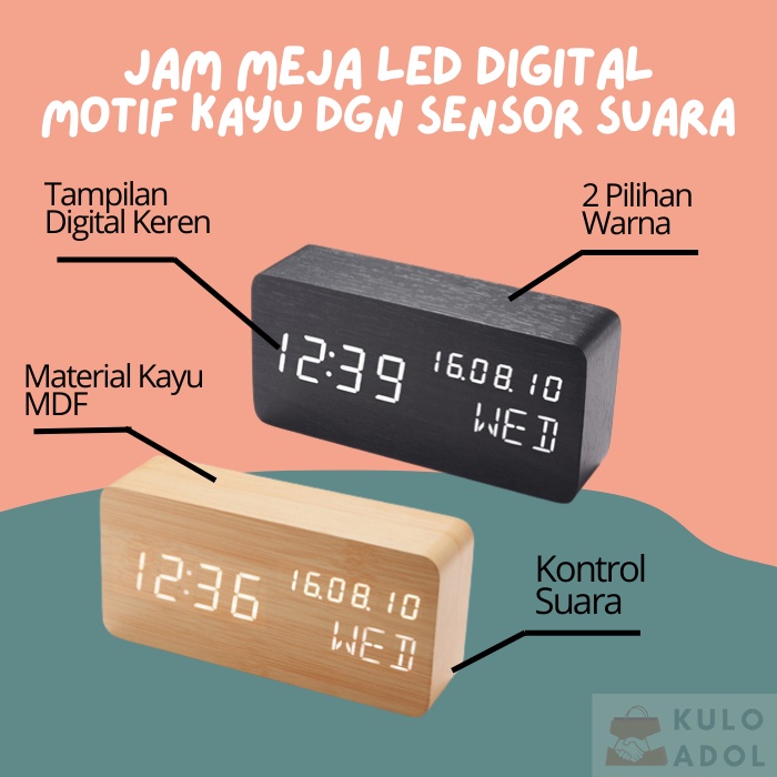 Jual Jam Weker Meja LED Motif Kayu dengan Sensor Tepukan Tangan Beker ...