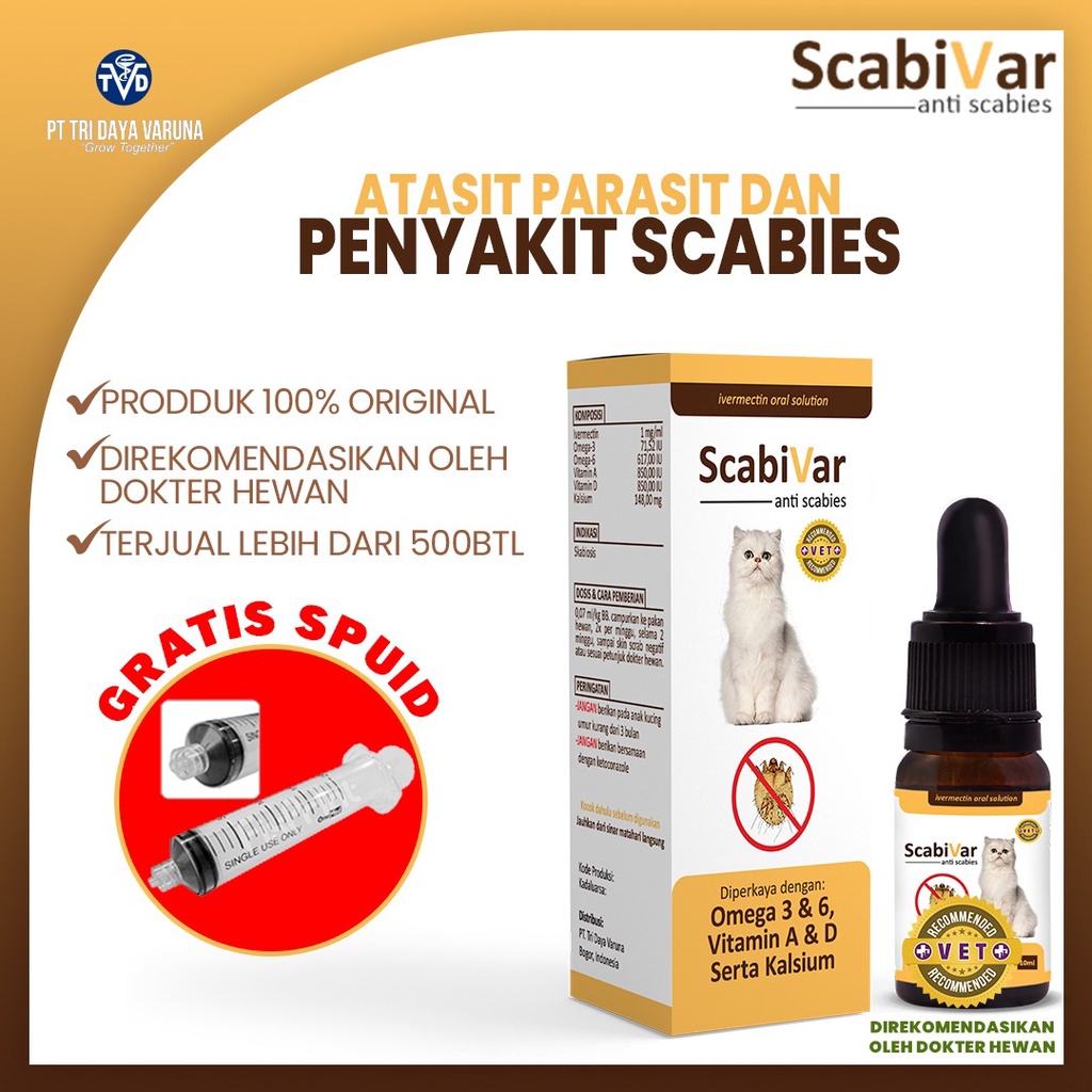 Jual Obat Tungau Scabies Tungau Kucing Kelinci Scabies scabivar 10 ml ...