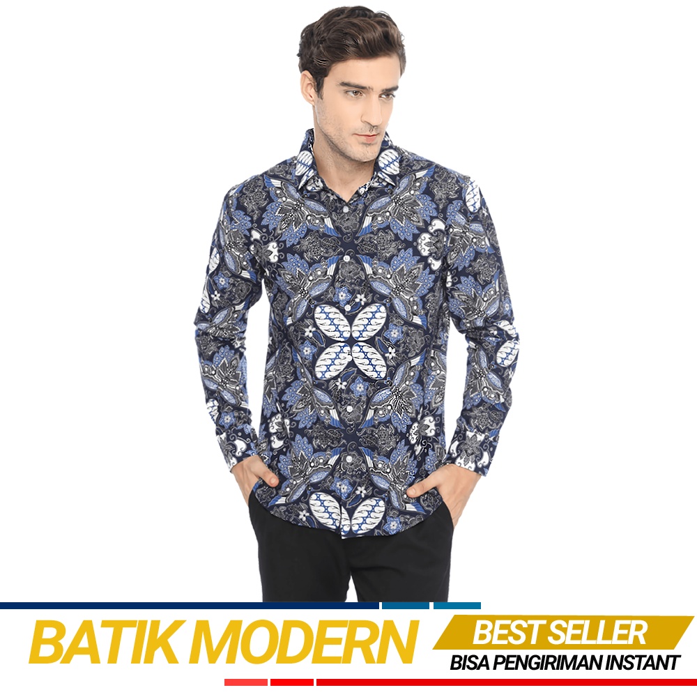 Jual Baju Kemeja Hem Batik Pria Cowok Lengan Panjang Modern Slim Fit ...