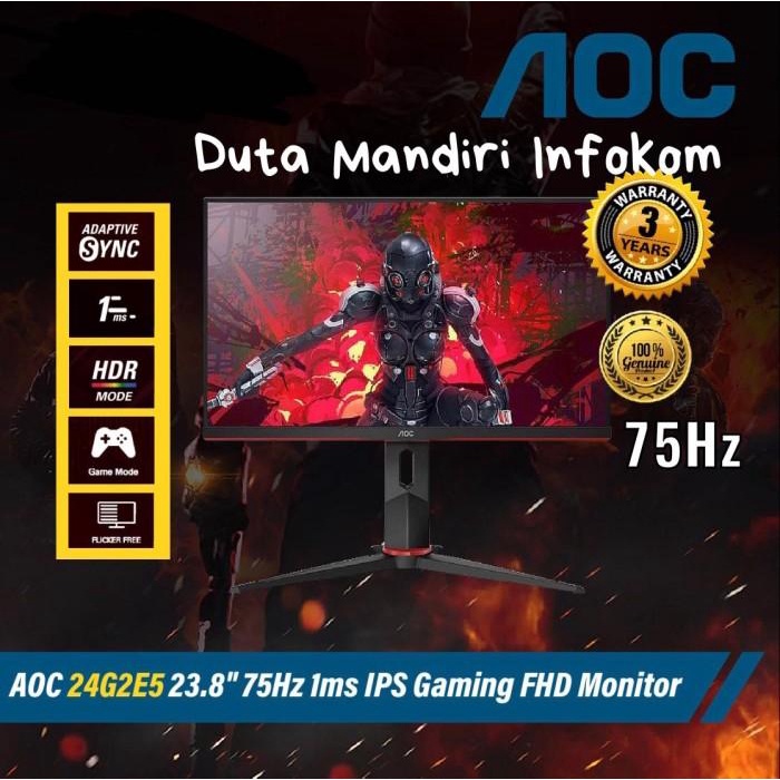 Jual AOC 24G2E5 23.8 Inch - FHD IPS 75Hz 1ms HDMI DP Gaming Monitor ...