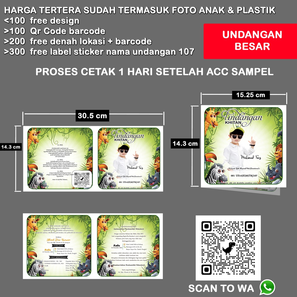 Jual cetak PRINT undangan sunat 002 US143X305T&J107 free plastik tambah ...