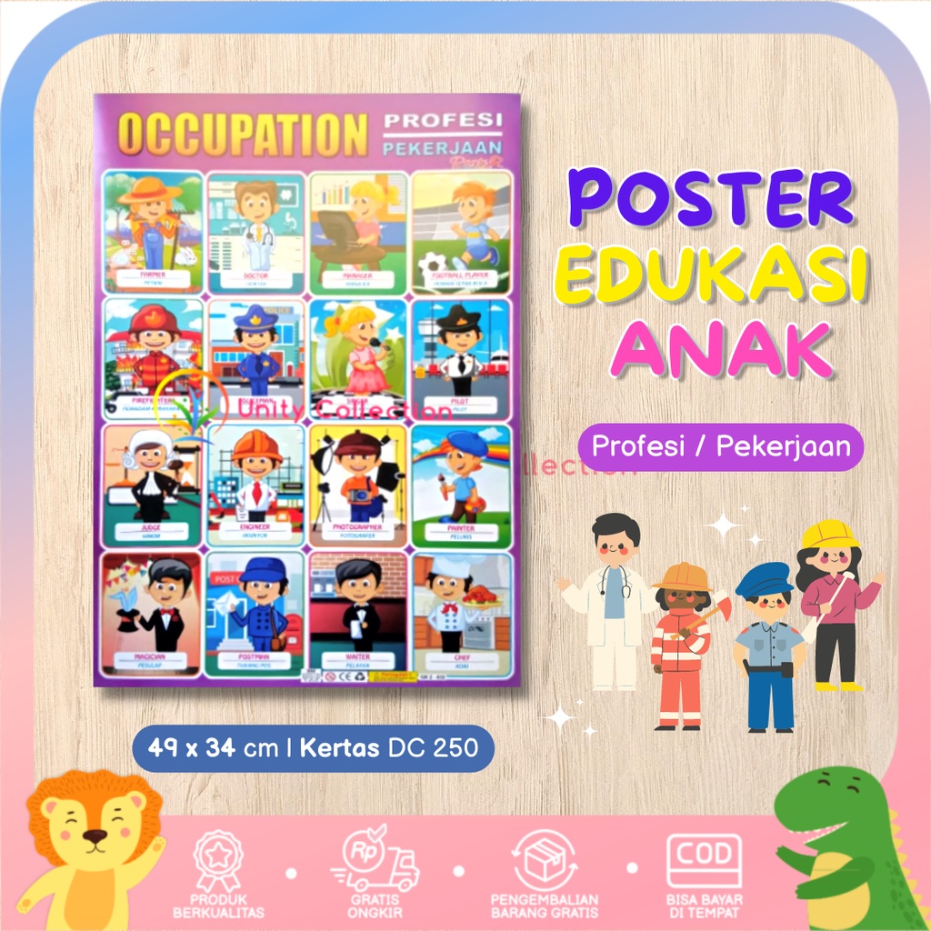 Jual Poster Edukasi Anak Belajar Aneka Jenis Profesi Pekerjaan | Shopee ...