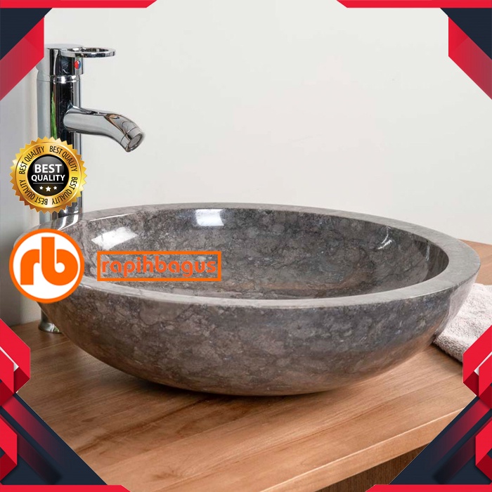 Jual wastafel batu marmer grey abu abu bulat 40cm finishing glossy ...