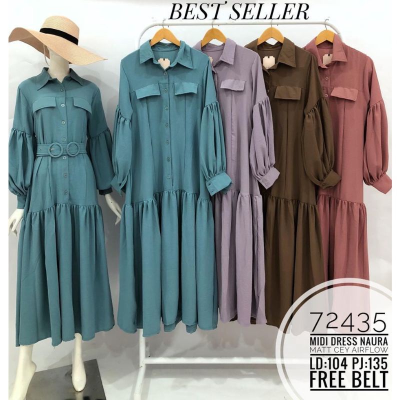 Jual MAXI DRESS RUFFLE TANGAN BALON (free belt) | Shopee Indonesia