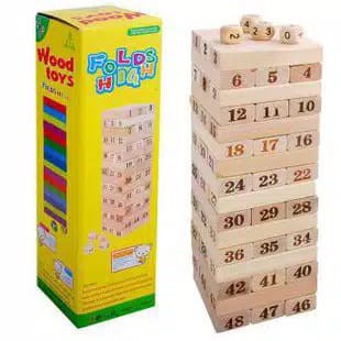 Jual VO - [WWM 9] Permainan Uno Stako Kayu 48 Balok 4 Dadu Wooden Block ...